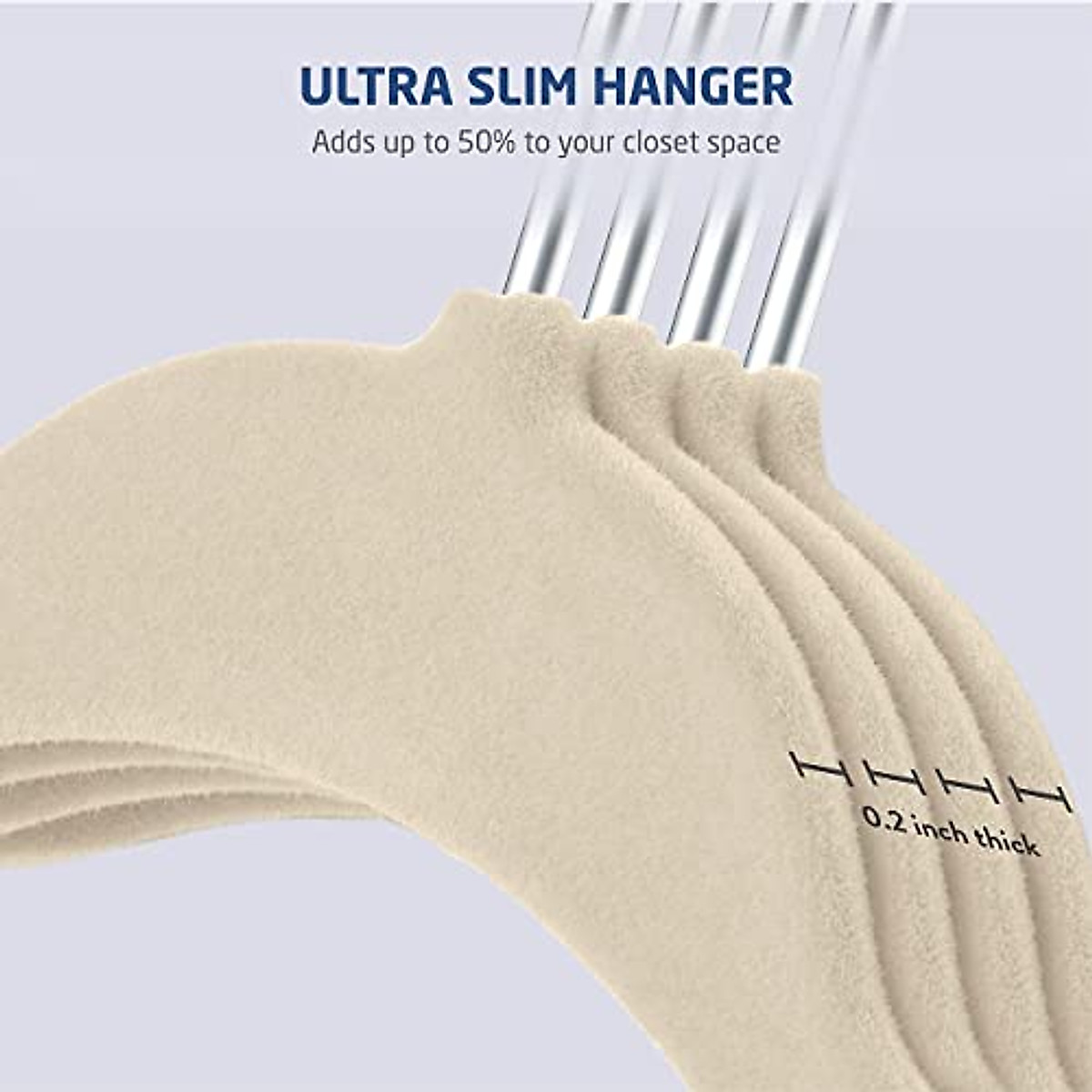 Zober Velvet Hangers with Clips - Pack of 20 Metal Clip Hangers for Pants - Notched Ivory Velvet Skirt Hangers for Pants, Skirts, Suits, Dresses & Shirts w/ 360 Degree Hook - Non Slip Felt Hangers