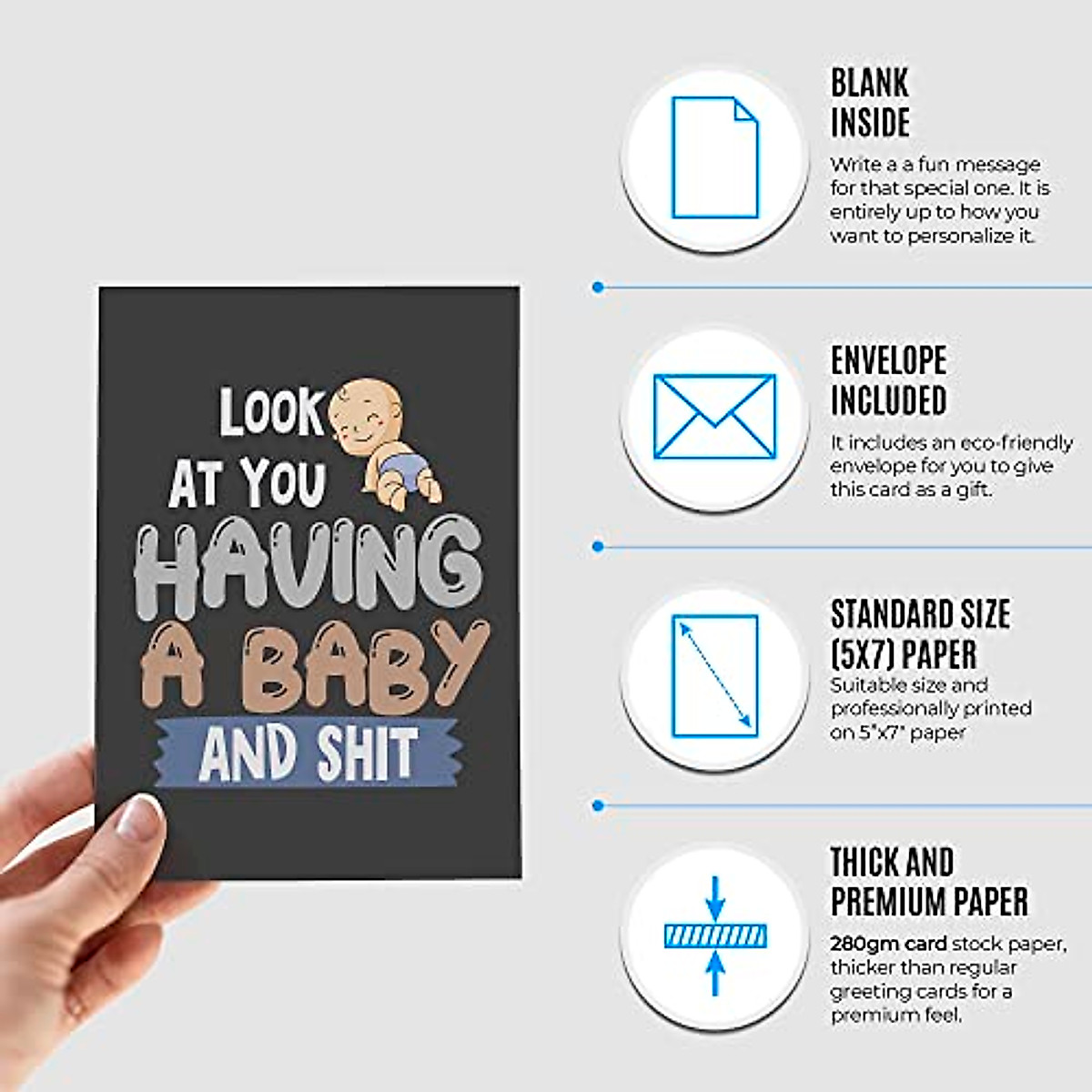 Funny new baby card with envelope | Silly card for parents to be | Congratulatory card for pregnancy reveal for mom, dad. | Baby shower congratulations present