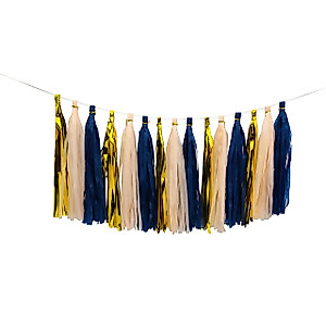 Tissue Paper Tassels Party Garland 15pcs Peach Navy Blue Gold for Wedding Valentine's Day Bridal Shower Baby Shower Birthday Party Decorations