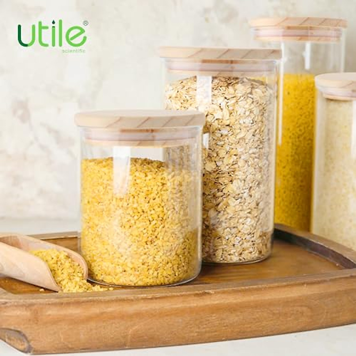 Utile Set of 4 Thick Glass Food Jar Set with Lid, 2 Pcs Vol.630ml/21.3oz, 2 Pcs Vol.1410ml/47.7oz, Glass Airtight Food Storage Canisters for Cookie, Pasta, Coffee Beans, 4045.2004.1