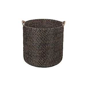 Kouboo Laguna Round Ear Handles, Black-Wash Rattan Storage Basket