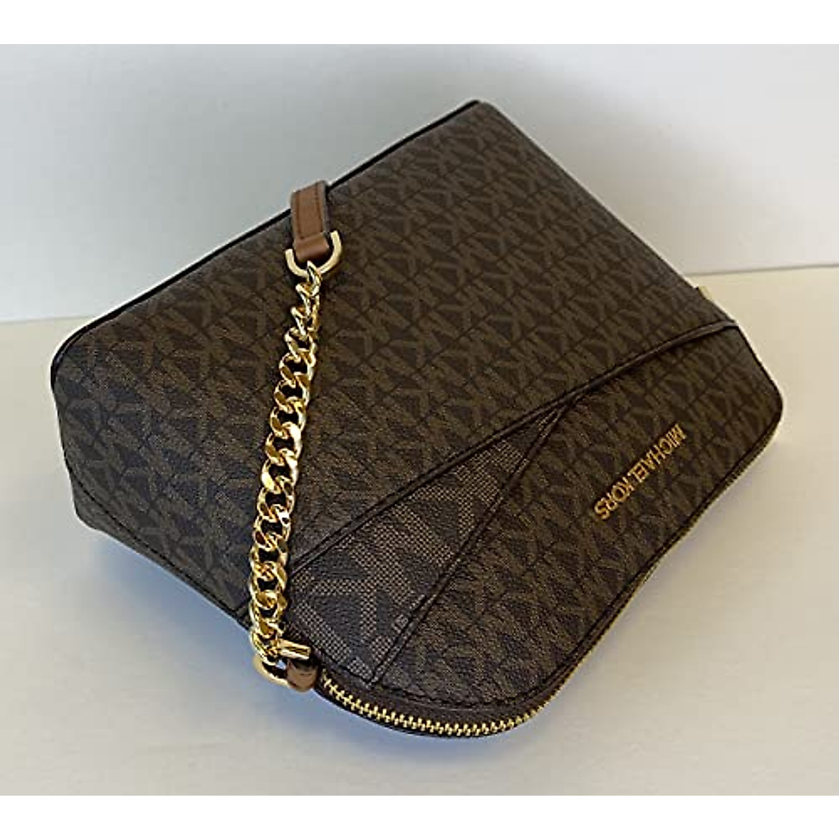 Michael Kors MICHAEL Michael Kors Jet Set Travel MD Dome XCross Crossbody bundled with SM TZ Coinpouch Purse Hook (Signature MK Brown)