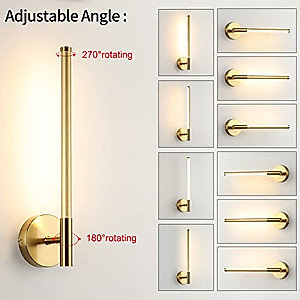 JOOSENLUX Modern LED Picture Lights Gold 19.3" 3000K Long Brass Mid Century Adjustable Linear Gold Wall Sconce Vertically Led Bathroom Vanity Light Swing Arm Left and Down 110V 3000K