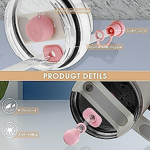 Neepanda 3set Silicone Spill Proof Stopper, Fit for Stanley Tumbler 1.0 and 2.0 version 30oz|40oz, with 2 Straw Cover,2 Round Leak Stoppers,2 Square Spill Stoppers, Stanley Cup Accessories(Pink)