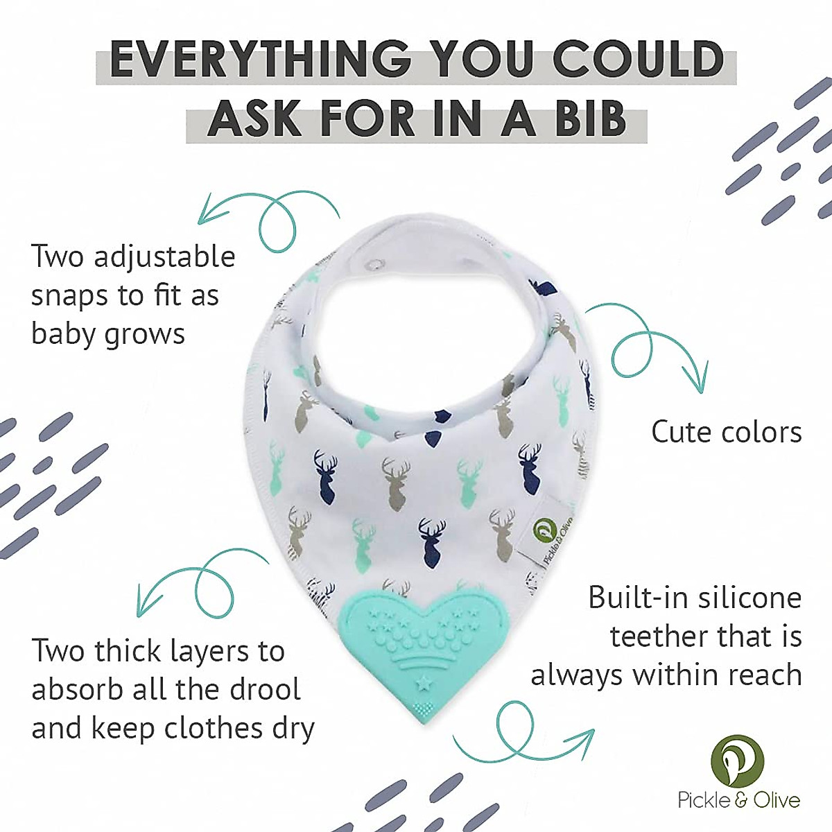 Pickle & Olive Baby Bandana Teething Bibs with Attached Teether - Set Of 4 - Orange Fox