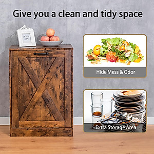 Zedesey 13 Gallon Wooden Tilt Out Trash Cabinet Hidden Trash Can Kitchen Recycling Cabinet Laundry Cabinet for Kitchen, Living Room (Brown)