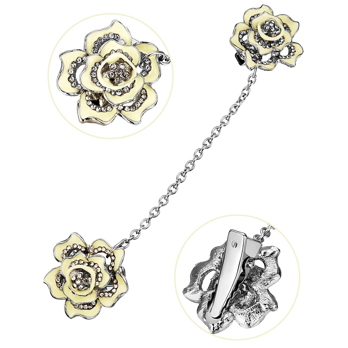 GEJOY 2 Pieces Rose Sweater Shawl Clips Cardigan Dresses Clip Flowers Collar Clip with Chain for Women Girls (Style Set 2)