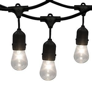 Outdoor String Lights 48 Ft, Commercial Grade Outdoor Light Strand with Hanging Sockets - Weatherproof Strand for Patio Garden Porch Backyard Party Deck Yard, 15 light bulbs included – Black