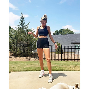 TomTiger Yoga Shorts for Women Tummy Control High Waist Biker Shorts Exercise Workout Butt Lifting Tights Women's Short Pants (Black, M)