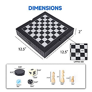 GSE 12.5" Premium Leather 4-in-1 Chess, Checkers, Backgammon and Chinese Checkers Board Game Combo Set. Board Strategy Game for Kids & Adults