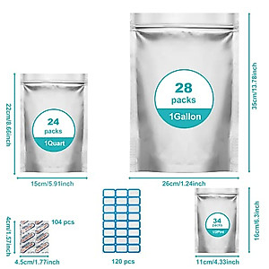 The Best Organized 100 Pack Mylar Bags for Food Storage with 100x400cc Oxygen Absorbers - 9 Mil 10'' x14'' 6'' x9'' 4.3'' x6.3'' Resealable Long Term Products & Ziplock Grade Pouches, (Myl_1)