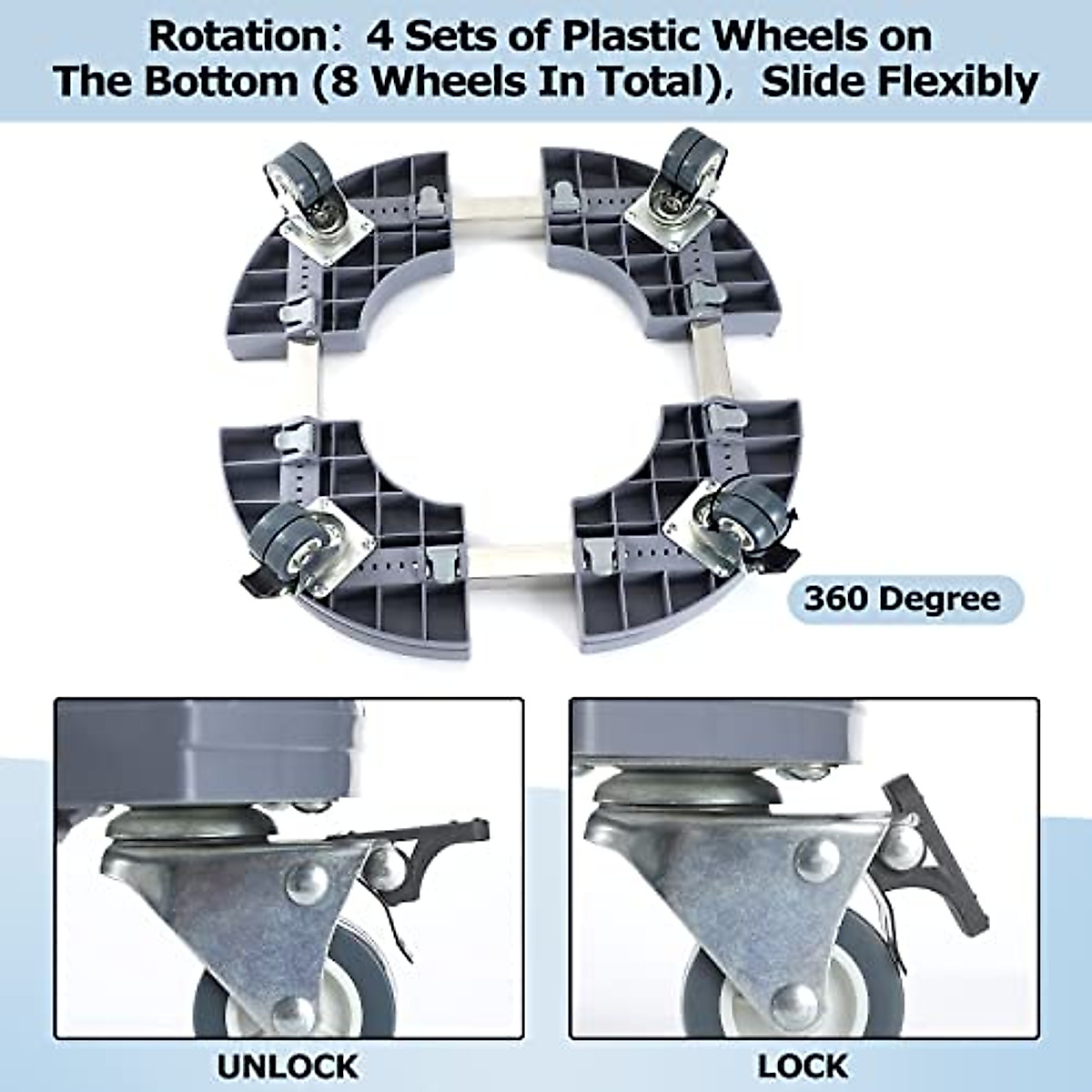 2 Packs Plant Caddy with Wheels 15 -19 Adjustable Heavy Duty Rolling Plant Stand with Casters Outdoor Indoor Planter Dolly 440 Lbs Capacity for Large Plant Pot, Trash Can Dolly, Garden Pot (Gray)