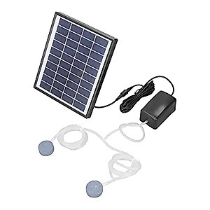 Solar Air Pump, 10V 6W Solar Oxygen Air Fountain Pump with Air Hoses and Bubble Stones, 180° Adjustable Panel, Noiseless Solar Powered Oxygenator Aerator for Fish Tank Pond Aquarium