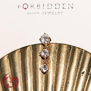 Forbidden Body Jewelry Surgical Steel Sexy Dangle Reverse Mount Triple CZ Vertical Drop Belly Ring