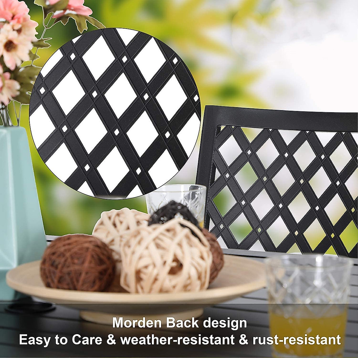 MFSTUDIO 3-Piece Patio Bistro Sets Outdoor Matel Furniture Set with 1 x Table and 2 x Chair for Garden Backyard,Black