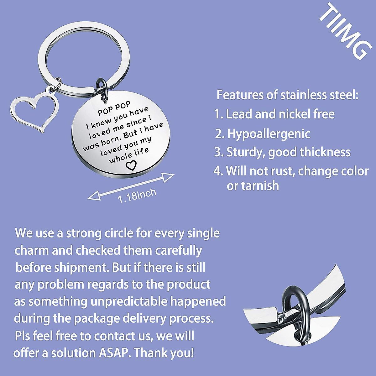 TIIMG PoP PoP Keychain Grandpa Birthday Gifts Father’s Day Gift PoP PoP Birthday Gifts from Grandkids (POP POP i know)