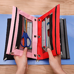Antner Binder Pencil Pouch for 3 Ring Binder, 2 Pack 3 Ring Binder Pencil Pouches Double Zipper Pencil Case Cosmetic Bag, Red