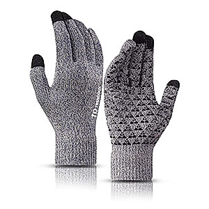 TRENDOUX Winter Gloves, Touch Screen Gloves - Knit Warm Unisex Texting Gloves - Anti-Slip - Elastic Cuff - Thermal Warm Lining - Hands Warm in Cold Weather - Stretchy Material Light Gray - L