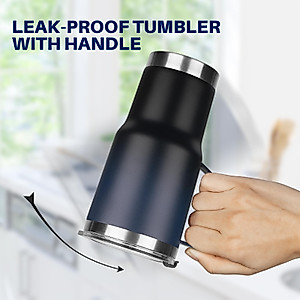 GUDEMAO 20 oz Stainless Steel Tumbler with Handle, Double Wall Vacuum Insulated Coffee Mug Tumbler with Lid and Straw, Thermal Cup for Cold and Hot (Blue Black)