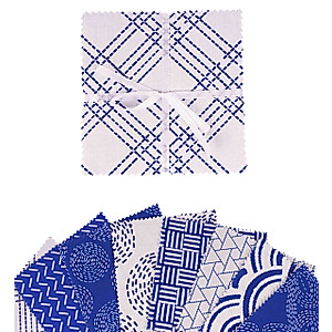 Soimoi Japanese Sashiko Print Precut 5-inch Cotton Fabric Quilting Squares Charm Pack DIY Patchwork Sewing Craft- White & Blue