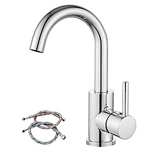 Airuida Chrome Polish Wet Bar Sink Faucet Single Handle Farmhouse Kitchen Small RV Bathroom Faucet Deck Mount Vanity Lavatory Mixer Tap One Hole 360 Degree Swivel Spout with Supply Hoses