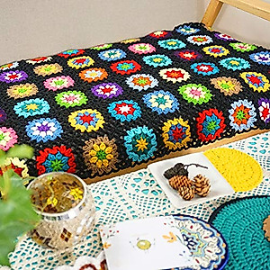 Handmade Crochet Black Throw Blanket Granny Blanket Sweater Style Year Round Gift Indoor Outdoor Travel Accent Throw for Sofa Comforter Couch Bed Recliner Living Room Home Decor 47" x23"(Black)