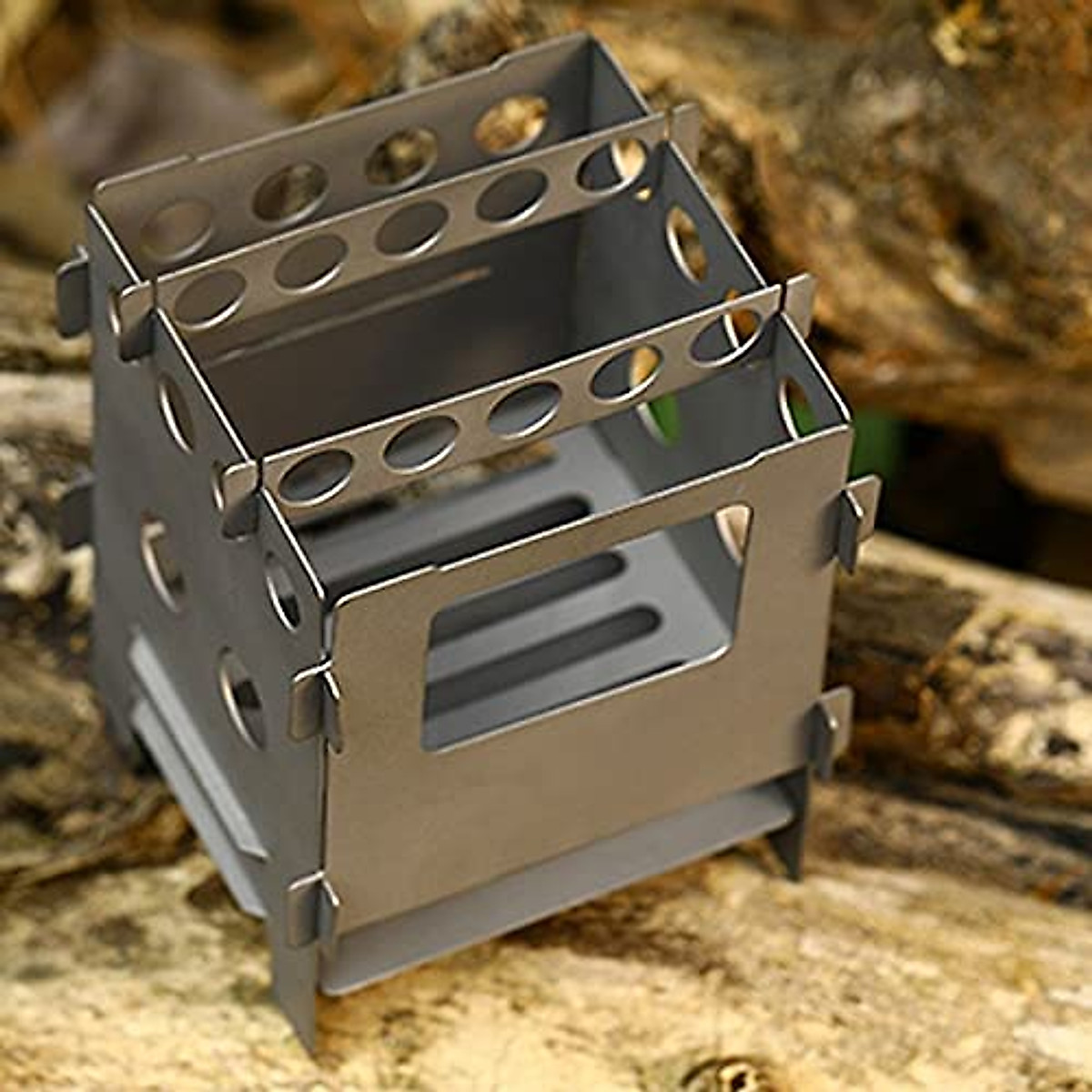 JAHH Simple Outdoor Camping Hiking Ultralight Titanium Wood Stove Multi-Fuels BBQ Stove
