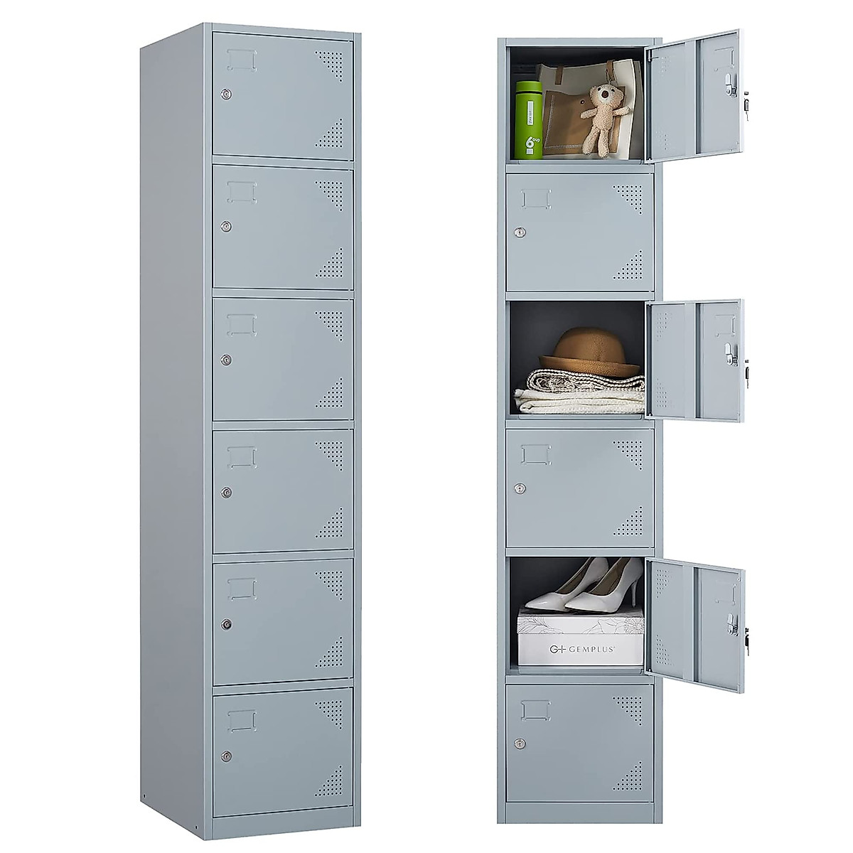 Letaya Metal Lockers for Employees,71" Steel Storage Cabinet with 6 Door Lockable for Office Staff,Home Sundries,Gym,School (Gray)