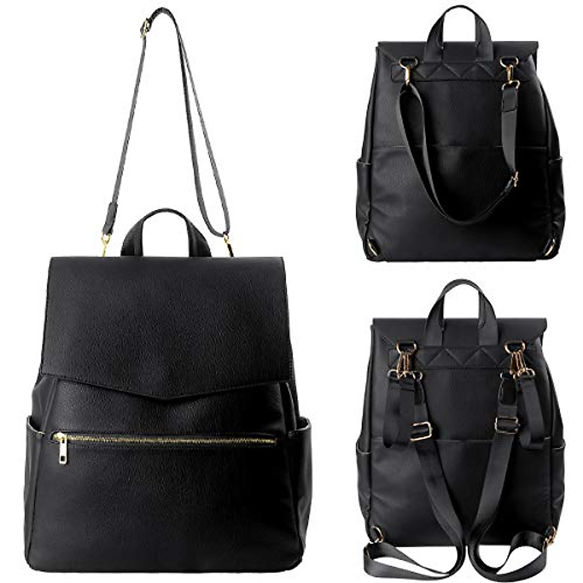 KZNI Leather Diaper Bag Backpack, Diaper Backpack Nappy Baby Bags for Mom Unisex Maternity Diaper Bag with Stroller Hanger|Thermal Pockets|Adjustable Shoulder Straps|Water Proof| LargeCapacity(Black)