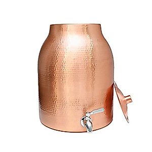 Pure Copper Water Dispenser with Lid by Copper Mules | XL Capacity Holds 3.5gal or 16liters | RAW Copper Interior for Ayruvedic Health | Includes No-leak Stainless Steel Spigot