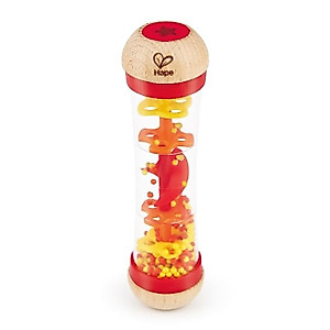 Hape Beaded Raindrops | Mini Wooden Musical Toddler Instrument, Shake & Rattle Rainmaker Toy, Red