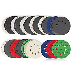 70PCS Wet Dry Sanding Discs, Gibolin 5 Inch 8 Hole Hook and Loop Sandpaper, 400 600 800 1000 1500 2000 3000 Assorted Grits Sanding Sheet, Orbital Dustless Sander for Wood Car Boat Polishing Finishing