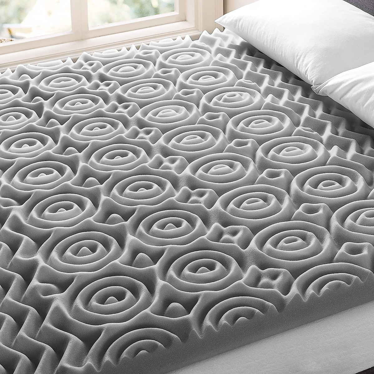 Mellow 3 Inch 5-Zone Memory Foam Mattress Topper with Plant-based Infusion and Moisture Control, CertiPUR-US Certified, Queen,Grey