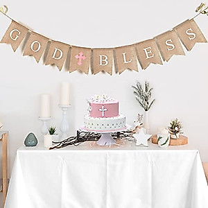 CHRORINE Baptism Decorations Christening First Communion Confirmation Decorations for Girls, Baptism God Bless Banner and Pink Party Decorations - Pink Set