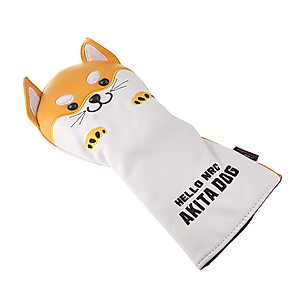 COOLSKY Golf Head Cover Cute Akita Dog Animal Cartoon Pattern for Driver Synthetic Leather PU Headcovers Yellow
