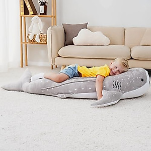 Zctghvy 48 inch Giant Whale Shark Stuffed Animal Toy Whale Plush Kids Pillow Grey Whale Shark Plush Toy Pillow Whale Shark Stuffed Animal