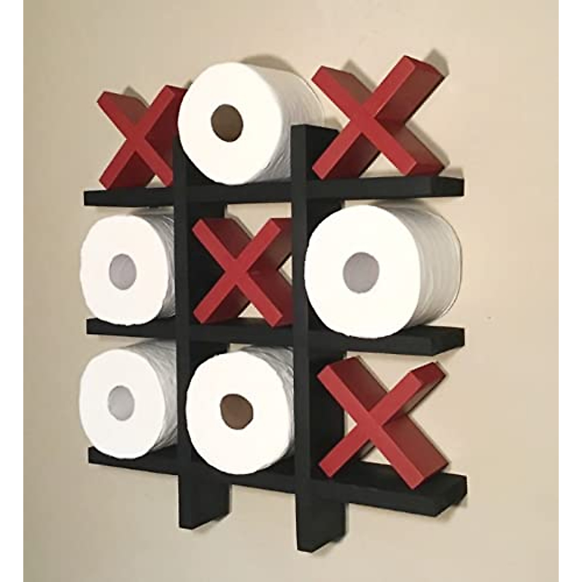 Tic Tac Toe Toilet Paper holder- COMPACT DESIGN - Handmade- No Assembly Required