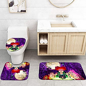 4Pcs Cartoons Anime Shower Curtain Sets, Halloween Horror Shower Curtain Set, Halloween Bathroom Set with Rugs(Bath Mat,U Shape and Toilet Lid Cover Mat) (C1)