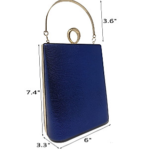 Cirilla Women Snake Pattern Evening Bag Clutch Purse Crossbody Bag with Ring-style lock for Wedding Cocktail Party Banquet (navy)