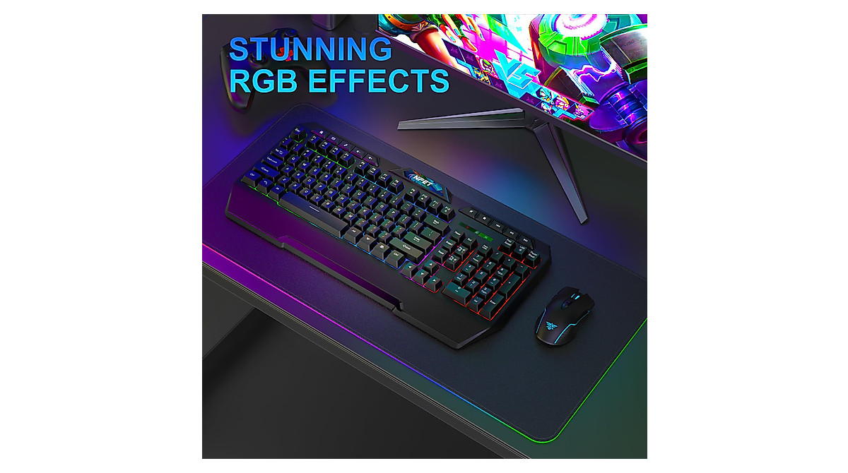 NPET K32 Wireless Gaming Keyboard RGB with Wrist Rest | Durable & Rechargeable