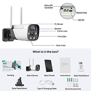 VIKYLIN Solar Security Cameras Wireless Outdoor, 2K Battery Powered Outdoor Camera, 2.4GHZ WiFi Home Security with Spotlight Color Night Vision, AI PIR Motion Detection, 2-Way Talk, Siren Alarm