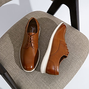 Jousen Men's Brown Dress Shoes Formal Lace Up Casual Dress Shoes for Men Oxfords Shoes (AMY733 Yellow Brown 10)