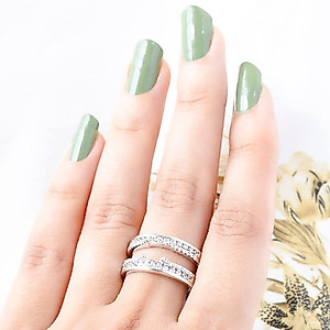 Facet Jewel 3/4 Carat Cubic Zirconia Enhancer Guard Open Two Row Band Ring for Women in 925 Sterling Silver (VVS, 0.71 CTW) Stacked Band Ring Size 5