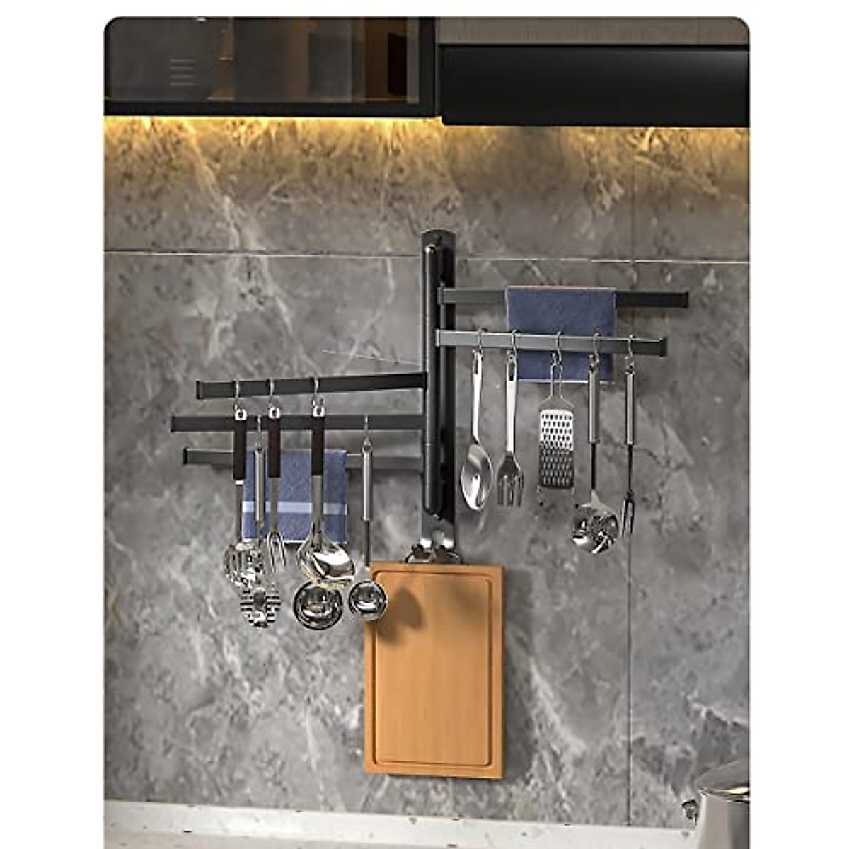 Swivel Towel Bar with 4 Arms Towel Rail Rack Holder Organizer Rod Pole Hanger Wall Mounted 180 Degree Rotation for Bathroom Kitchen Bath¡­