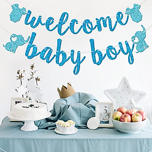 Welcome Baby Boy Banner, Pre-strung Baby Shower Banner, It's A Boy Decorations, Baby Boy Shower Decorations, Blue Glitter