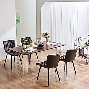 YOUNIKE Dining Chairs Set of 2 Upholstered Mid Century Modern Kitchen Dining Room Chair Faux Leather Chairs with Metal Legs, Brown