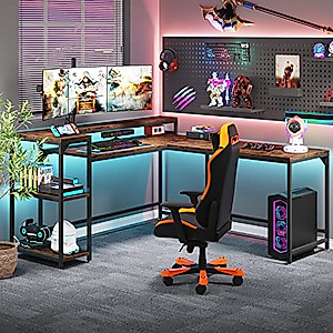 Tribesigns L Shaped Desk with Monitor Stand and Storage Shelves, Farmhouse Corner Computer Desk with Hutch, Crafting Gaming Table for Home Office, Rustic Style