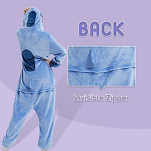 JULGIRL Unisex Adult Onesie Pajamas Flannel Halloween Funny Cosplay Animal One Piece Costume for Women and Men Blue