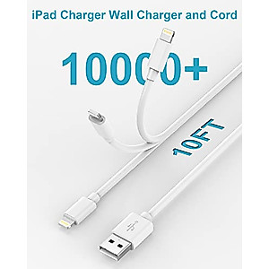 Apple iPad Charger Wall Charger and Cord 10 ft 2Set,12W iPad Charger Fast Charging Block & iPad Charger Cord 10 ft Apple Certified Lightning Cable for iPad 7th 8th 9th Generation,iPad Air/Mini,iPhone