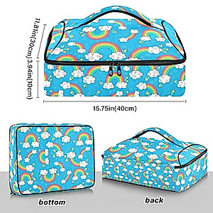 Kcldeci Insulated Thermal Food Carrier Insulated Casserole Carrier for Hot or Cold Food,Rainbows Sky and Clouds Insulated Tote Bag for Potluck Cookouts Parties Picnic,Lasagna Lugger